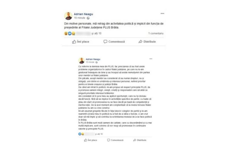 Liderul PLUS Brăila, Adrian Neagu, a anunțat că renunță la politică ...